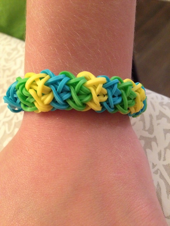 Double X Rainbow Loom Bracelet Colors Green Blue Yellow
