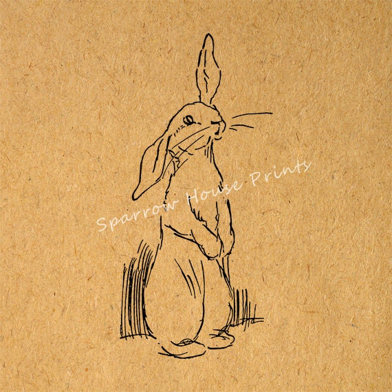 Vintage Art Cute Rabbit Artwork Bunny Wall Art Antique Print with ...