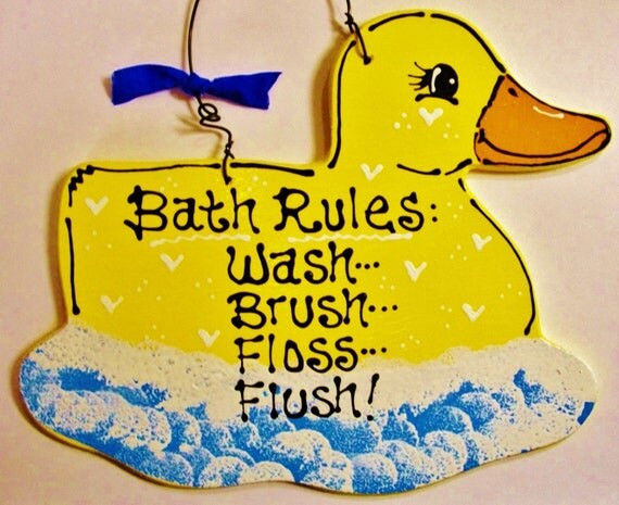 RUBBER DUCKY Bath Rules SIGN Bathroom Yellow Duck Kids Plaque
