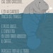 Sad manatee postcard funny sea animal illustration on blue