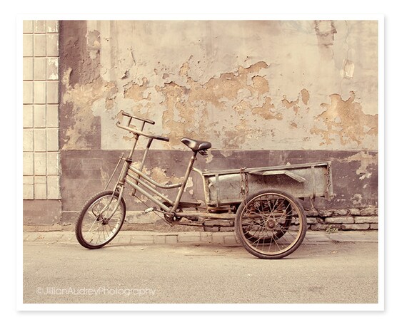 Gray Bicycle Photography Urban City Street by JillianAudreyDesigns