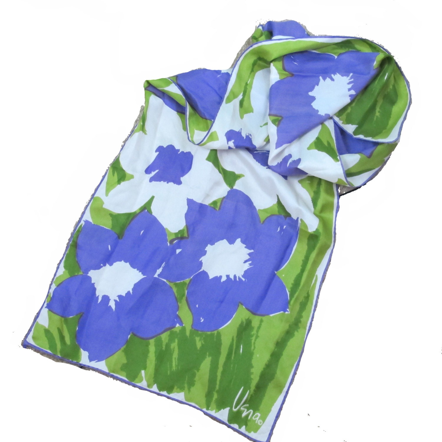 Brilliant vintage Vera Neumann silk scarf in periwinkle floral