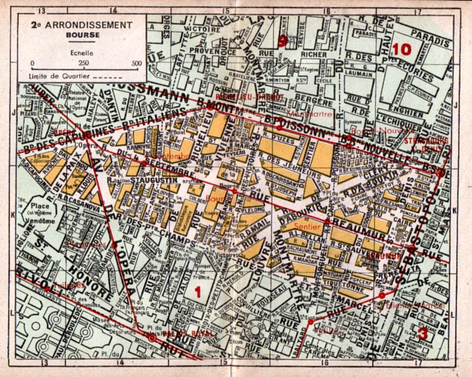 1940s PARIS street map of 2nd Arrondissement by theStoryOfVintage