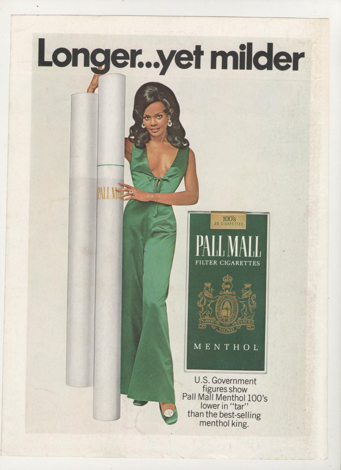 1969 Pall Mall Menthol 100s Filter Cigarettes Advertisement