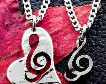 Music Note Necklace set for couples You Make My Heart by NameCoins