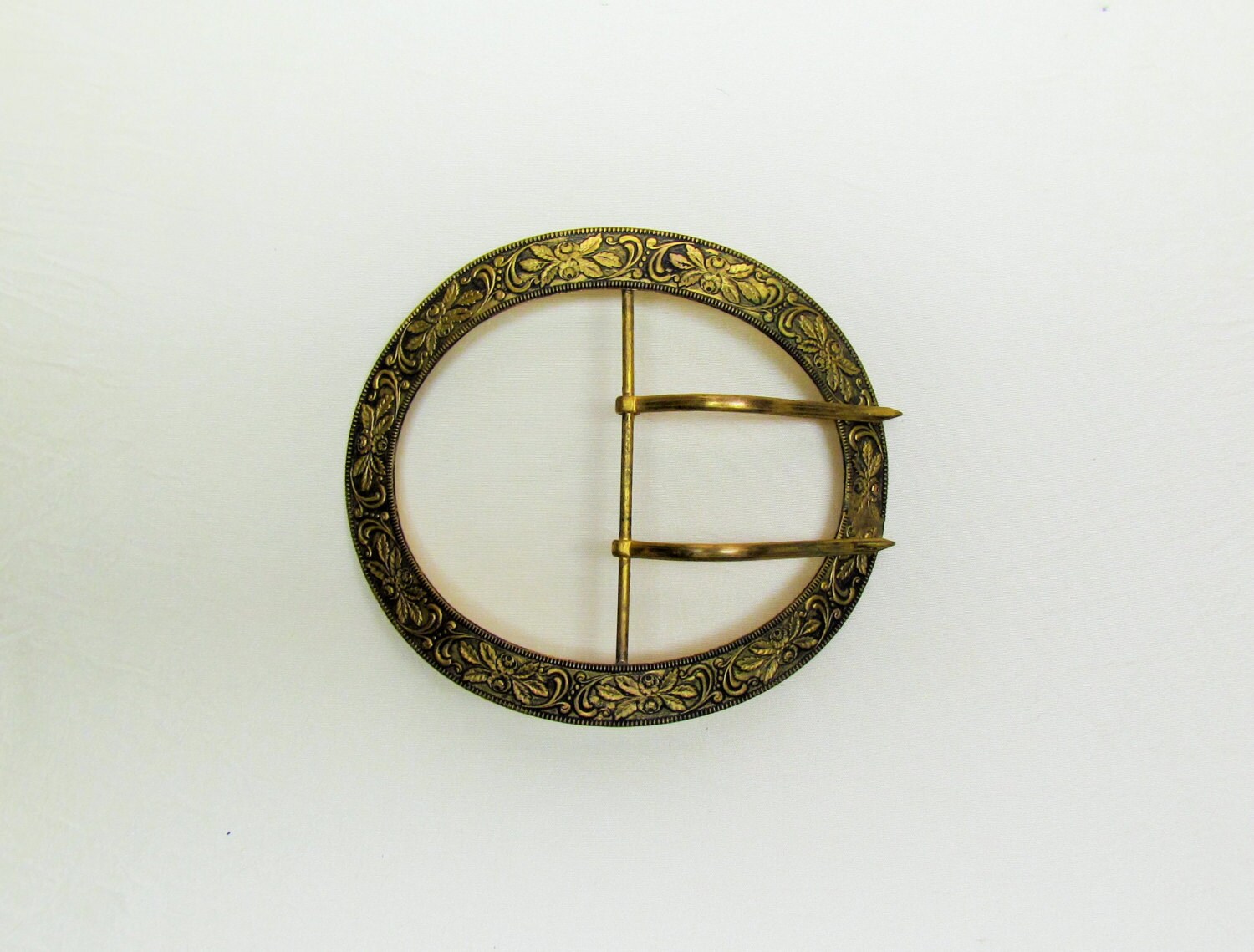Vintage extra large metal buckle, c.1900 embossed brass buckle ...