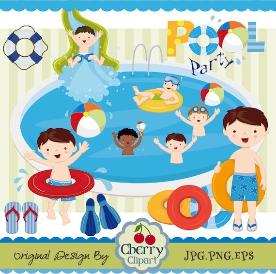 Pool Party Swim Boys Digital Clipart Set Personal and
