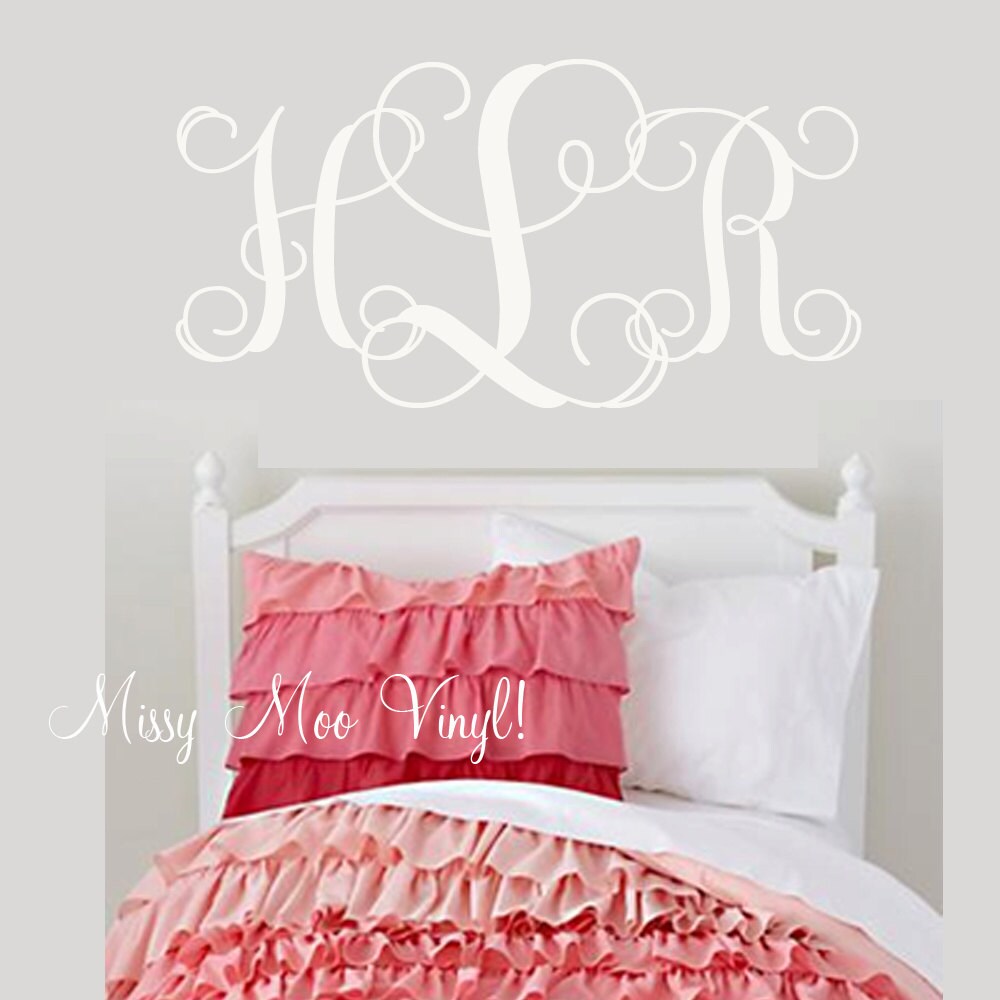 Vinyl Wall Decal Sticker Scroll Three Initial Monogram baby
