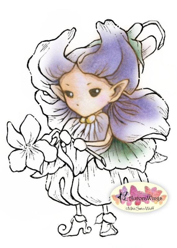 Items similar to Digital Stamp - Whimsical Wild Violet Sprite - Instant ...