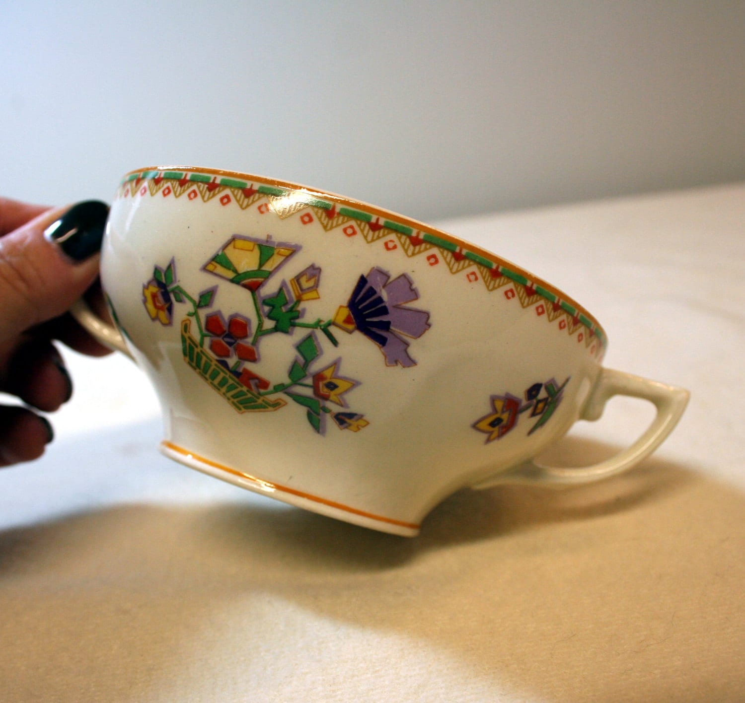Art Deco open sugar bowl-vintage double handled bowl-floral – Haute Juice