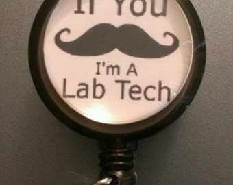 Mustache Pharmacy Tech Retractable Name Badge Holder Reel