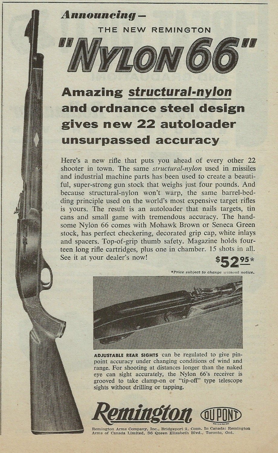 Remington Nylon 66 Rifle Magazine Ad 1960 Gun Vintage from TheAdParade ...