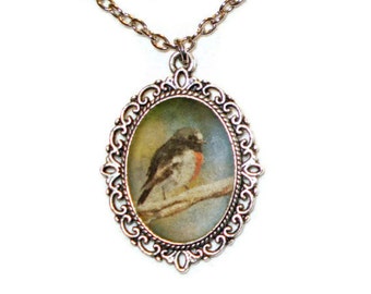 Red Robin Necklace Red Bird Necklace Robin Pendant Bird
