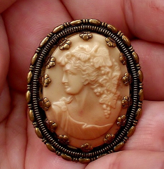 Vintage Cameo Scarf Clip of Stone/Glass Greek Lady’s Portrait with ...