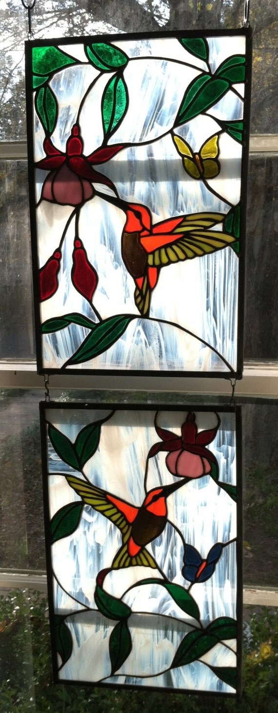 Stained Glass Hummingbird 2 pc panel