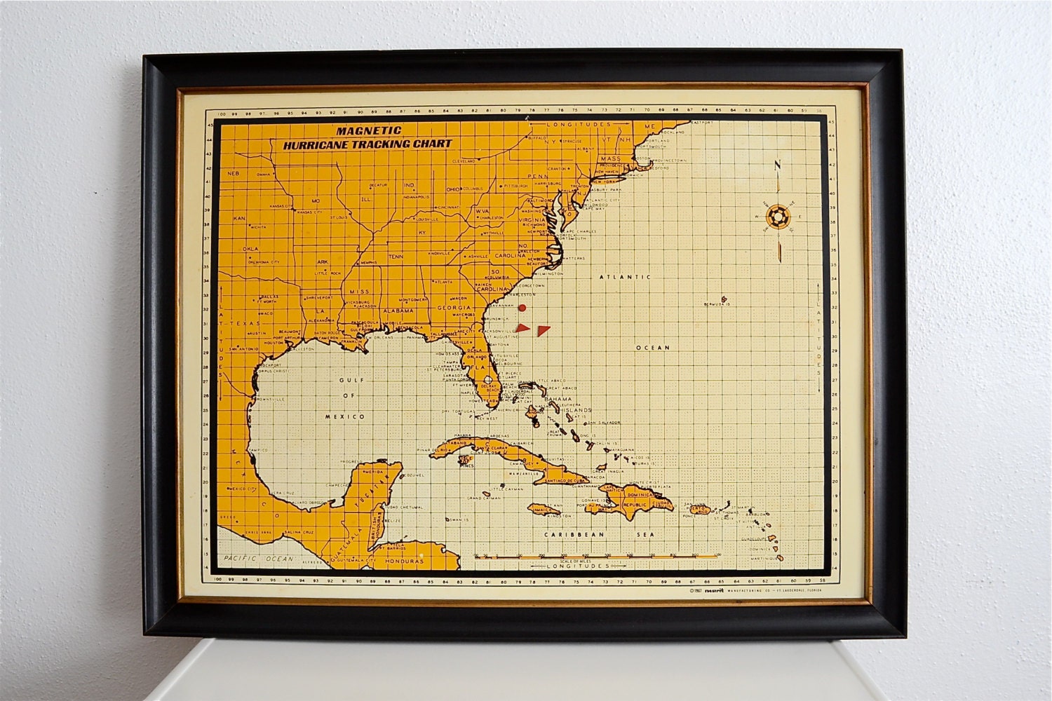1967 Hurricane Tracking Chart Magnetic Board for Weather