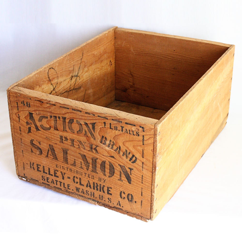 Vintage wood box – wood crate – Action Brand – Pink Salmon – Seattle ...