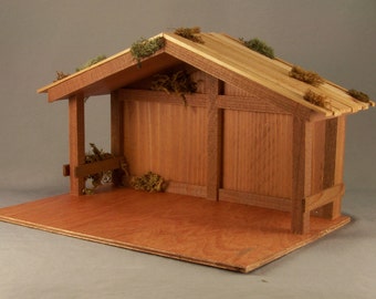 Rustic Wooden Nativity Stable RF by ThePorcelainShop on Etsy