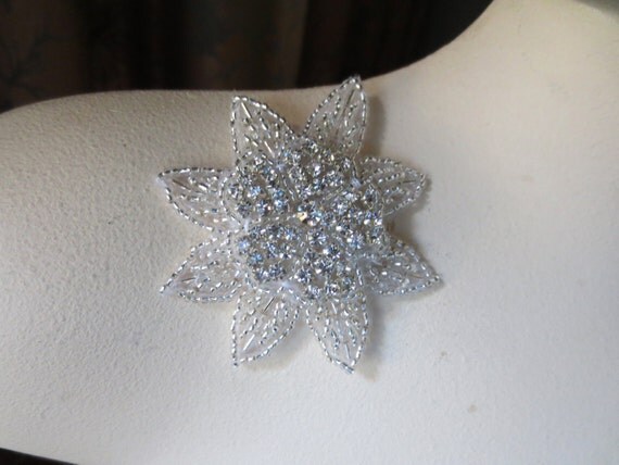 Rhinestone Applique Flower In Silver For Bridal Headpieces Or