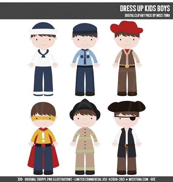 Dress Up Kids Boys Halloween Kids Digital Clip Art