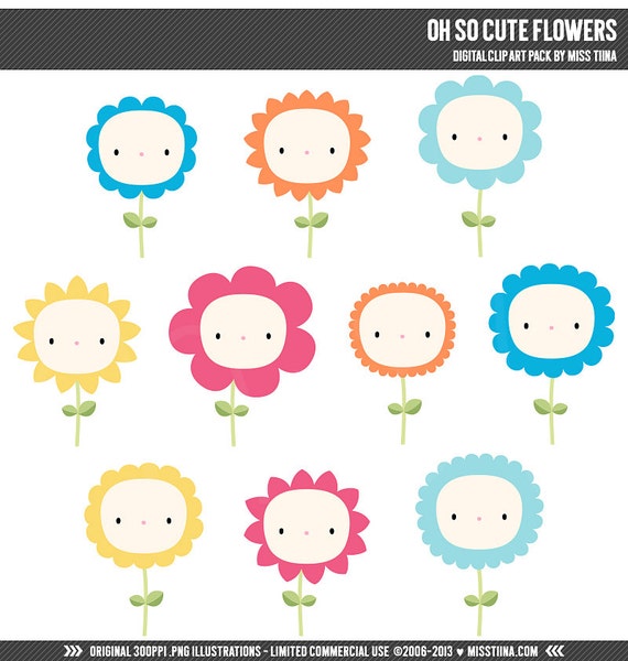 Oh So Cute Flowers Digital Clipart Clip Art Illustrations