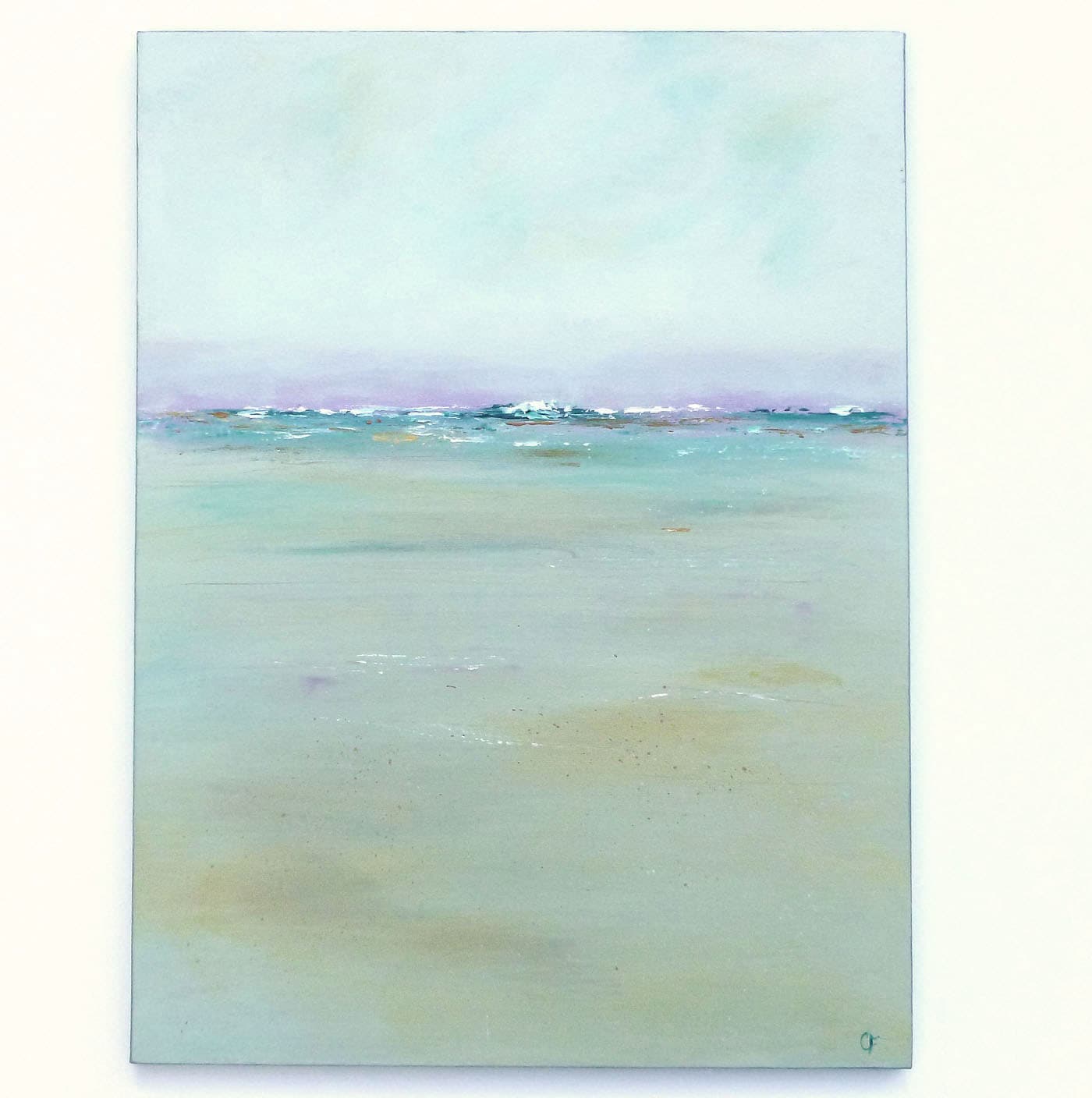 Modern art seascape Abstract beach painting Large 18x24 aqua