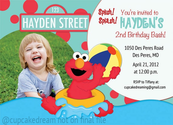 Sesame Street Pool Party Invitations Elmo Invitation With Photo Sesame