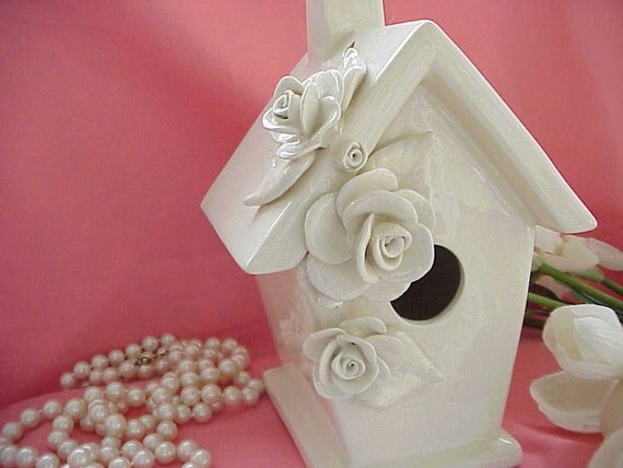 Items similar to Vintage Mud Pie Church Bird House with Roses on Etsy