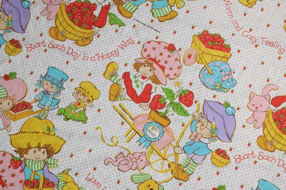 80s Strawberry Shortcake Bed Sheet 1980 Bedding Twin Flat