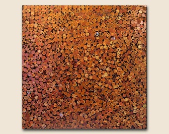 Warm Copper Wall Art , Abstract penny money wall decor