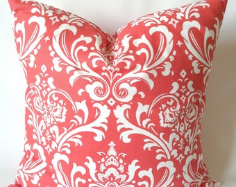 Coral damask pillow | Etsy