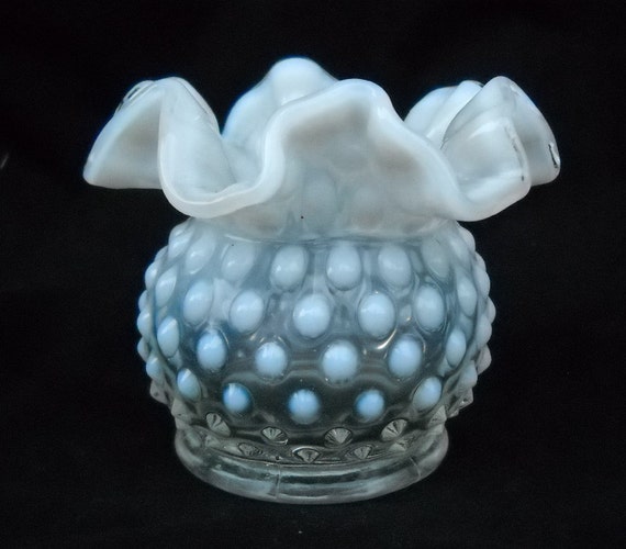 Fenton Hobnail White Opalescent Ruffled Vase