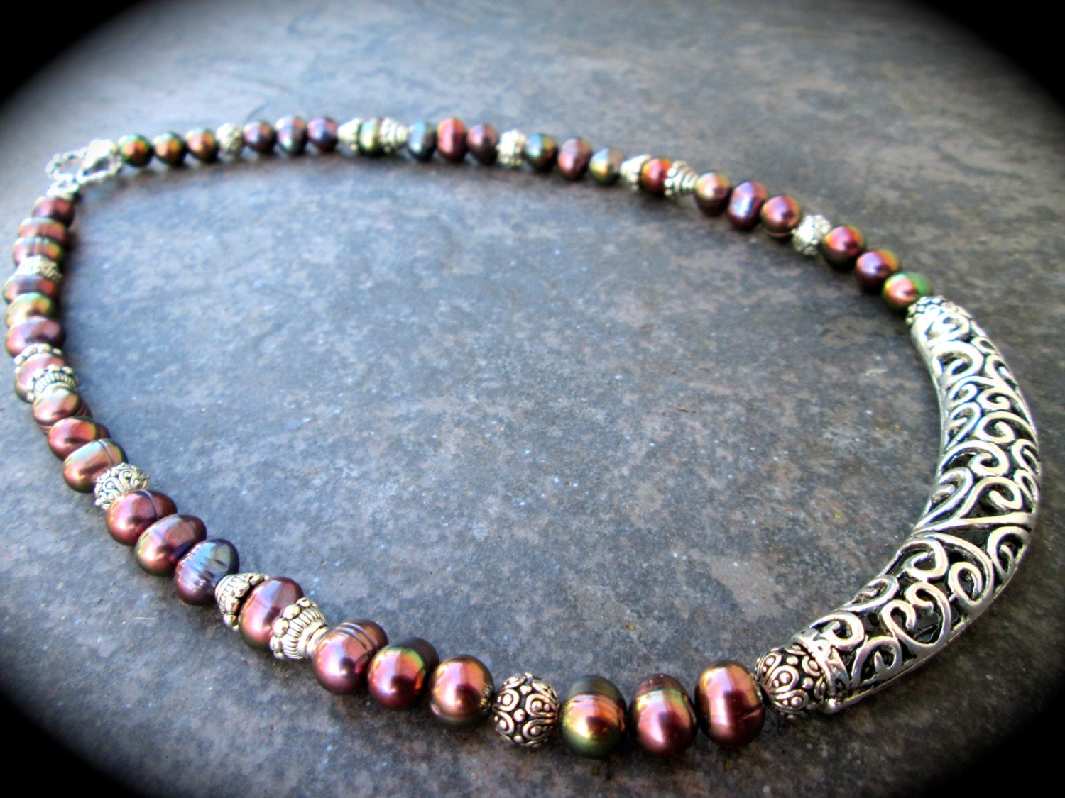 Copper Purple Bronze pearl necklace lustrous unusual pearls
