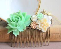 Popular items for mint green hair comb on Etsy