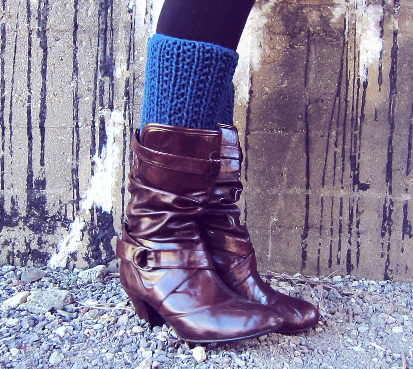 Boot Cuff Knit Crochet Blue Boot Socks Boot by AutumnAndAmber