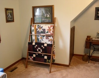 5 Ft Tall x 30 Inch Wide Cherry Ladder Quilt Rack