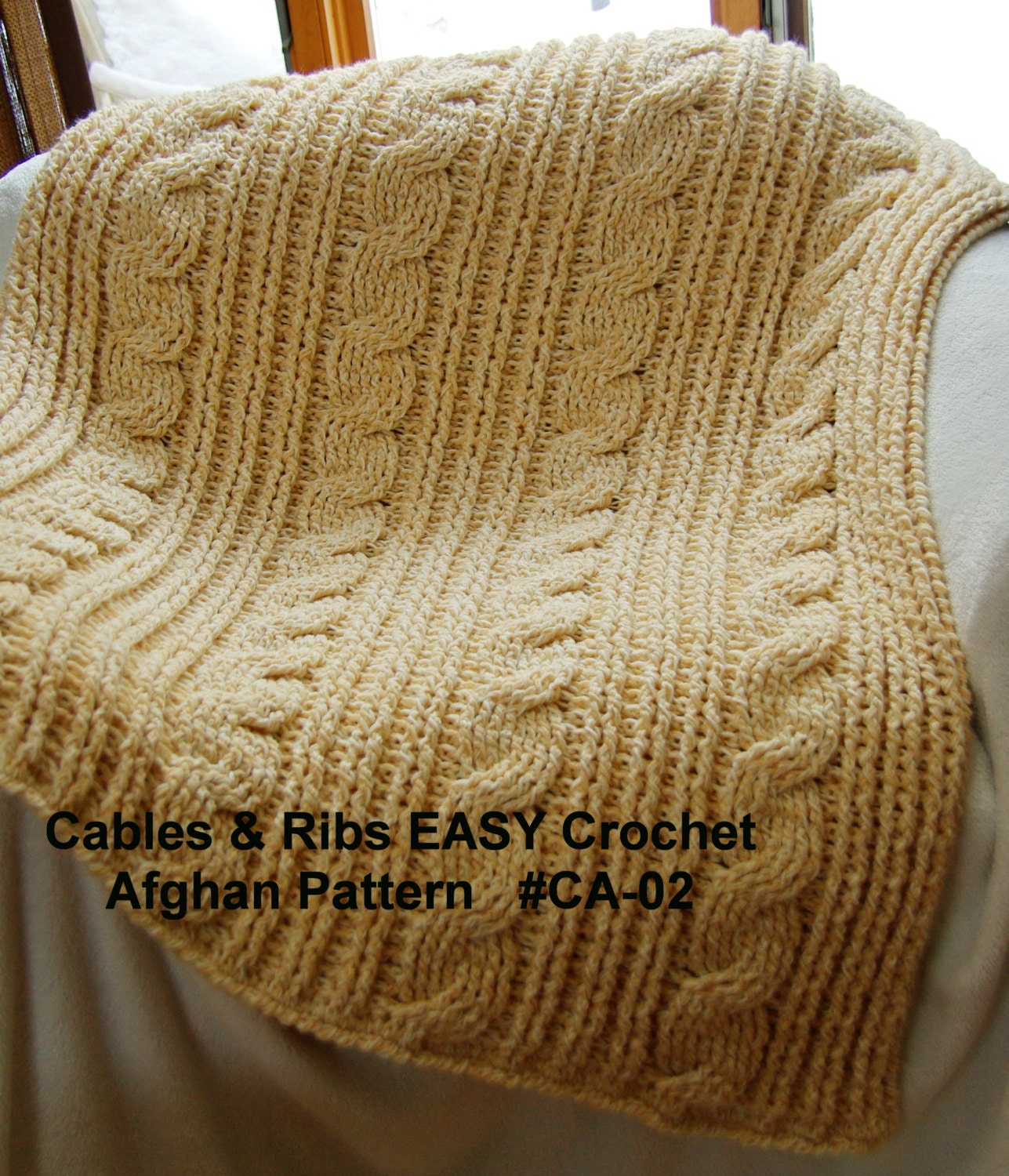 Crochet Blanket Pattern. Cables & Rib EASY Crochet Afghan