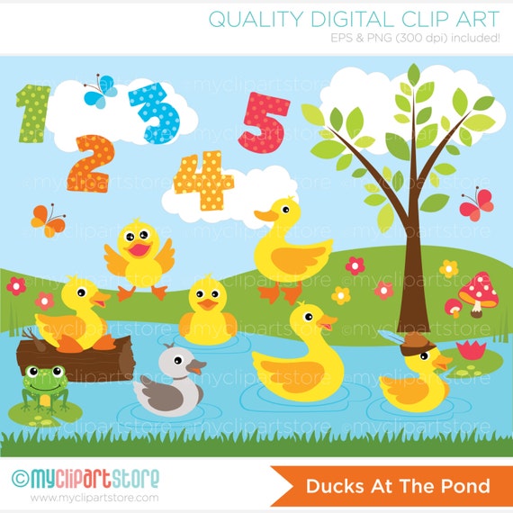 Clipart Ducks at the Pond Digital Clip Art Instant
