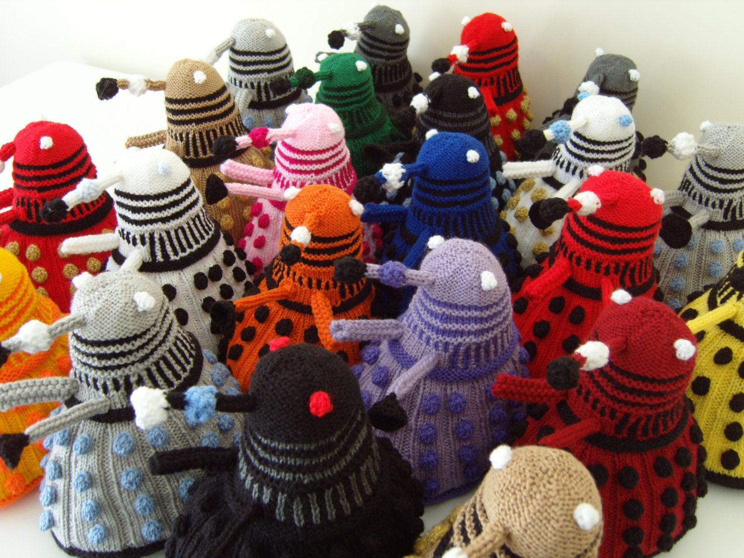 Hand Knitted Dalek in a variety of colourways