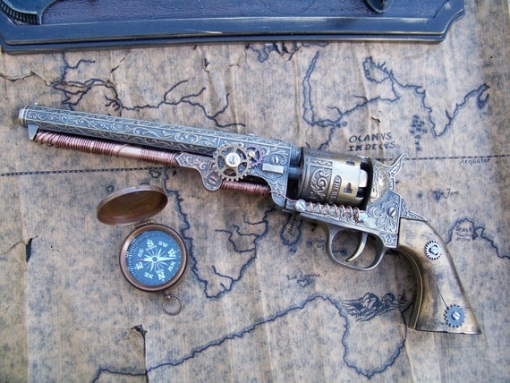 Steampunk Colt Revolver with Compass