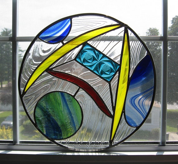 Modern Round Abstract Stained Glass Panel / by StainedGlassYourWay