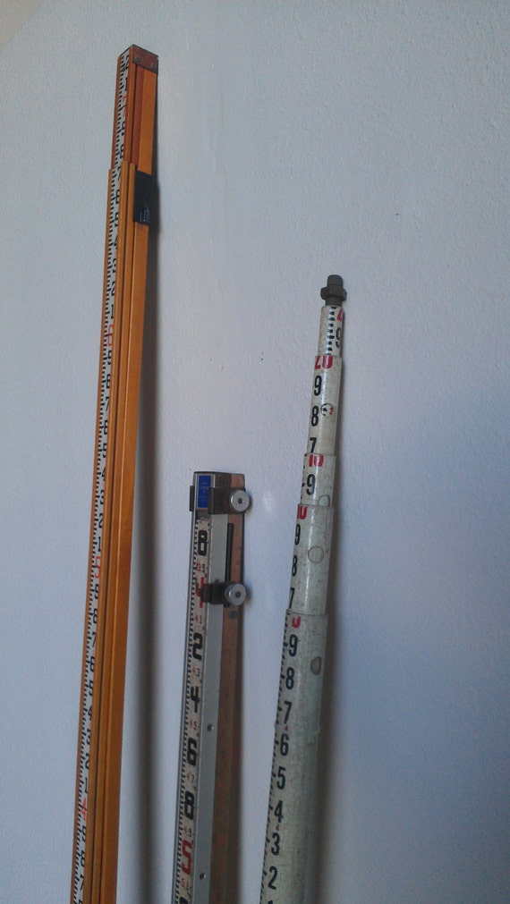 Set of 3 Antique Vintage Surveyor Measure Sticks Tools