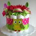 Bright Pink and Lime Green Owl Mini Diaper Cake Baby Girl
