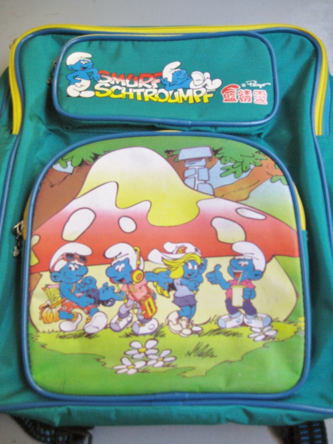 Vintage The Smurfs Backpack 1995 Teal Green Schtroumph Peyo