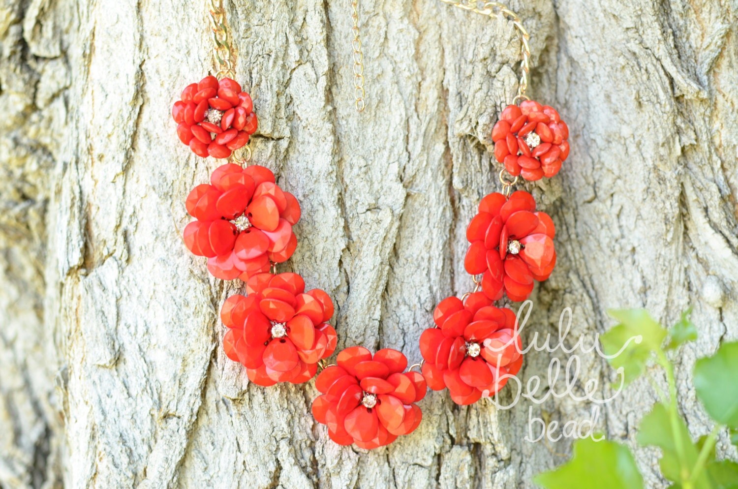 J. Crew Inspired Red Rosette Necklace Handmade Rose
