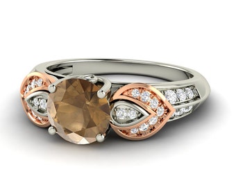 1 carat Brown Diamond Ring | Vintage Engagement Ring | Two Tone 14K ...