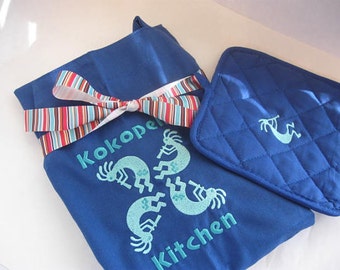 Items similar to Apron JAGUAR Jungle CAT in Teal & Brown, EXOTIC ...