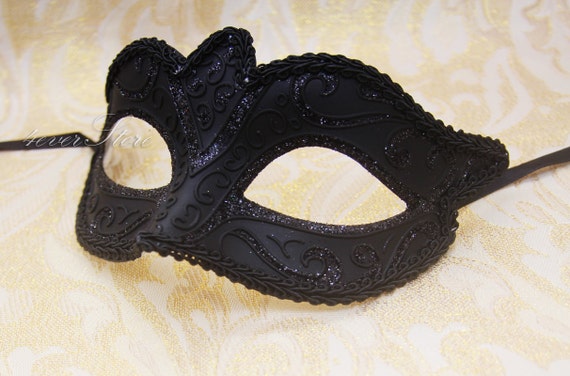 Elegant Black Swan Masquerade Mask Glitter Detail by 4everstore