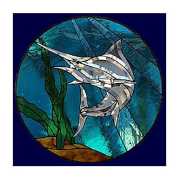 Beveled Marlin Stained Glass Panel by AGlassMenagerieEtc on Etsy