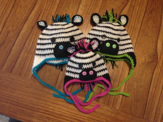 Crochet zebra hat by OneCrazyLizard on Etsy